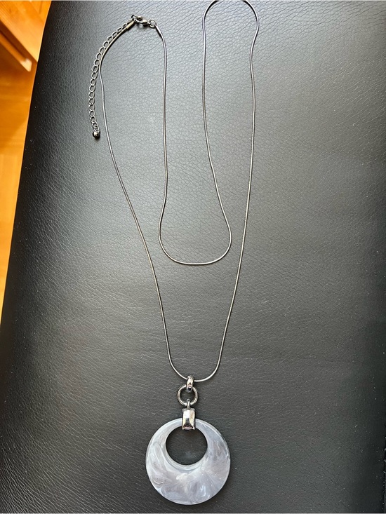 Jewelry | Silvertone Gray Marble Disc Pendant Necklace Women Jewelry ...